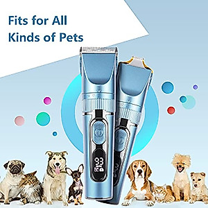 YHC Dog Clippers, Rechargeable, Cordless, Low Noise, Professional 2 in 1 Cat & Dog Grooming Kit for Small & Large Breeds with Thick & Heavy Coats(Blue).