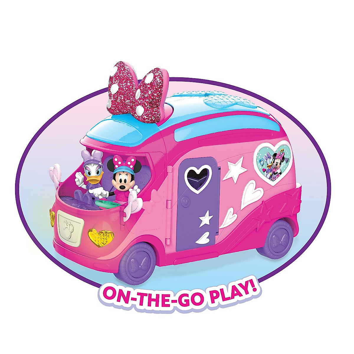 Disney Junior Minnie Mouse Bows-A-Glow Rolling Glamper 13-piece Figures and Playset, Kids Toys for Ages 3 Up, Amazon Exclusive by Just Play