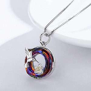 JUSTKIDSTOY Hummingbird Necklace Jewelry for Women 925 Sterling Silver Bird Pendant Necklace with Crystal Christmas Stocking Stuffer Gifts for Girls