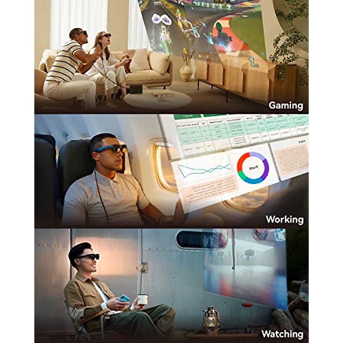 RayNeo XR Glasses - TCL NXTWEAR S with 201" Micro OLED, 1080P Video Display Glasses, Dynamic Stereo Sound, 3D Movie, Multi-Window Work, Watch and Game on PC/Android/iOS/Consoles/Cloud (Not RayNeo X2)