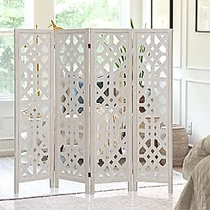 White Room Divider 4 Panel Cutout Room Divider and Folding Privacy Screens 5.6ft Temporary Wall Dividers Room Separator Free Standing Room Dividers for Home Office Restaurant Bedroom