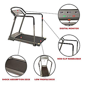 Sunny Health & Fitness Walking Treadmill with Low Wide Deck and Multi-Grip Handrails for Balance, 295 LB Max Weight - SF-T7857, Gray