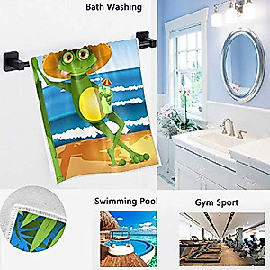 Naanle Summer Beach Sandy Seacoast Vacation Frog Soft Highly Absorbent Guest Large Home Decorative Hand Towels Multipurpose for Bathroom, Hotel, Gym and Spa (16 x 30 Inches)