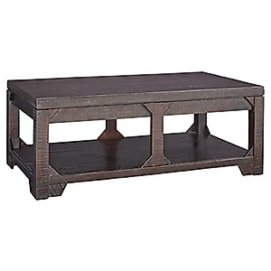 Signature Design by Ashley Rogness Rustic Rectangular Lift Top Coffee Table, Distressed Dark Brown