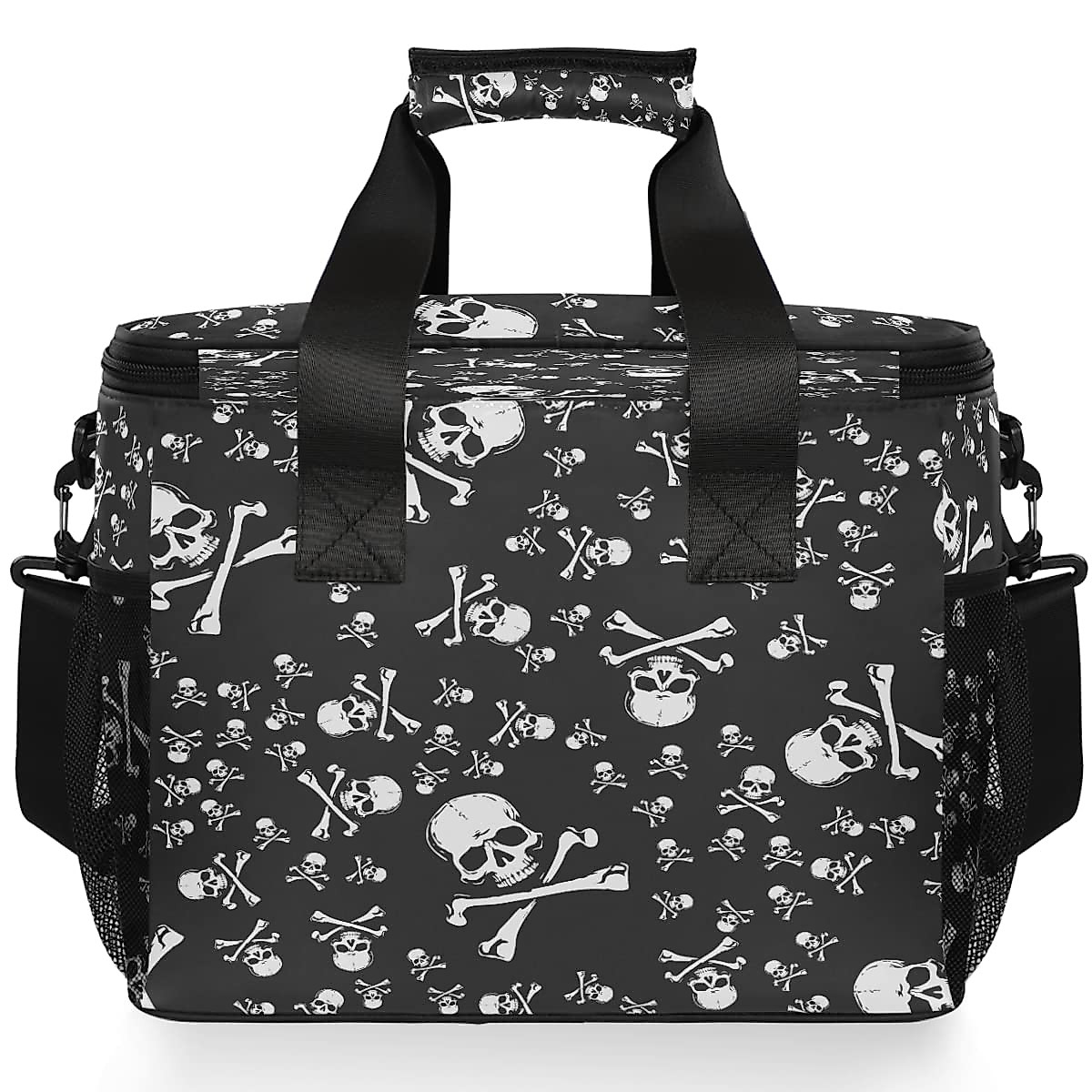 MNSRUU Cooler Bag Halloween Skull Head Jolly Roger Pirate Insulated Lunch Totes Picnic Bag Beach Cooler Lunch Box Container with Adjustable Shoulder Strap