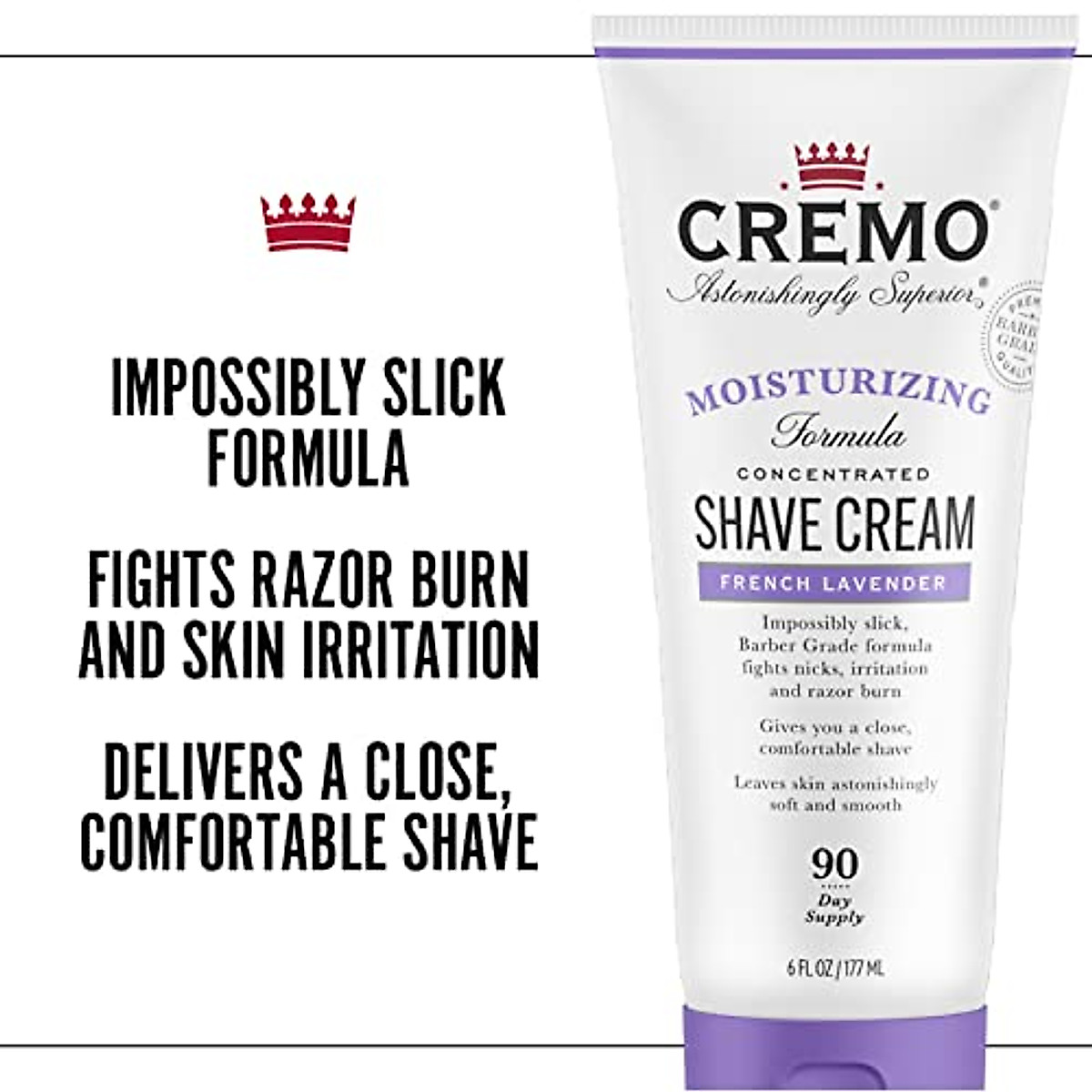 Cremo French Lavender Moisturizing Shave Cream, Astonishingly Superior Ultra-Slick Shaving Cream for Women Fights Nicks, Cuts and Razor Burn, 6 Fl Oz (Product Packaging Pay Vary)