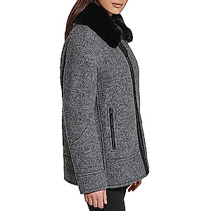 Kenneth Cole Women's Faux Trim Jacket, Fur Collar Charcoal, X-Small