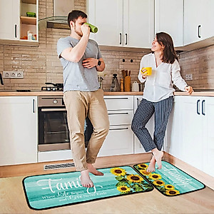 Sinestour Teal Turquoise Green Kitchen Rugs and Mats Set of 2 Non Slip Kitchen Floor Mats Comfort Standing Desk Mat for Doormat Bathroom Bedroom Runner Area Rug for Home Decor Washable