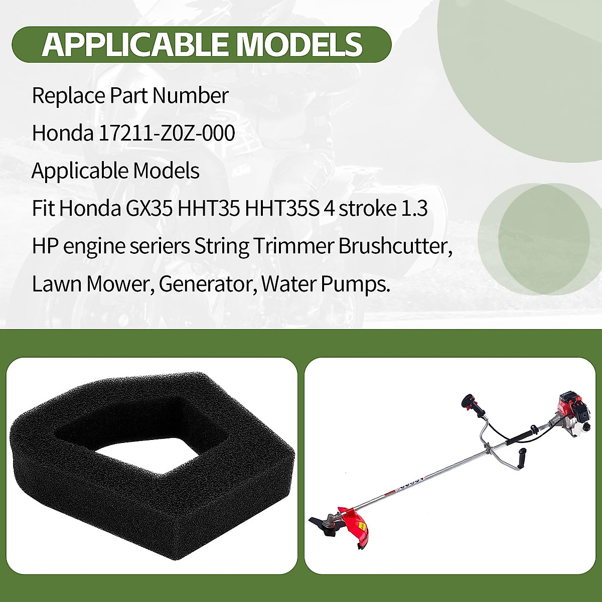 2 Pack 17211-Z0Z-000 Air Filter Replacement for Honda GX35 GX35NT GX 35 HHT35S 35cc String Trimmer Brush Cutter