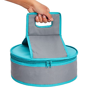 Insulated Round Thermal Casserole Food Carrier for Lunch, Lasagna, Potluck, Picnics, Vacations - Teal and Grey