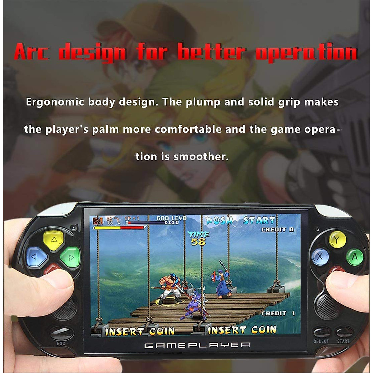 CZT 5.1-inch multi-function video game console color crystal buttons built-in 9600 games MP3MP4 lithium battery game archive AV OUT DV/DC hand-held gaming device (Black)