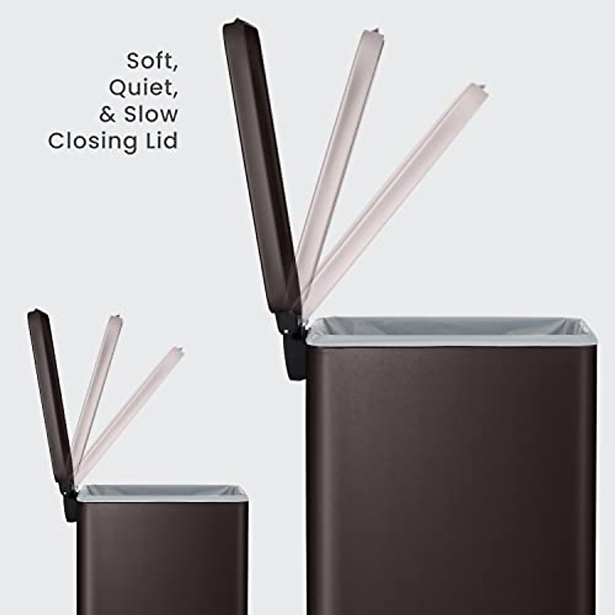 Home Zone Living 12 Gallon and 2.5 Gallon Kitchen Trash Can Combo Value Set, Slim Body Stainless Steel Design, 45 Liter and 9.7 Liter Capacity, Black