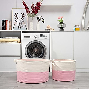 OrganiHaus XXX Large Cotton Rope Basket for Blankets Living Room | Blanket Basket & Storage Baskets for Organizing | Laundry Baskets for Storage Toy Basket for Baby | Large Woven Basket - Pink/White