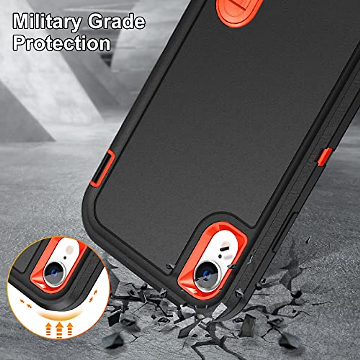IDweel iPhone XR Case with Build-in Kickstand,Heavy Duty Protection Shockproof Anti-Scratch Rugged Protective Durable Case Hard Cover for iPhone XR 6.1 Inch,Black/Orange