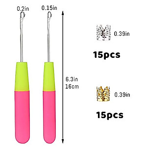 2 PCS Latch Hook Crochet Needle + 30 PCS Dreadlocks Hair Ring Decoration Braiding Hair Silver Gold Metal, for Crochet Braids Hair Decoration Accessories