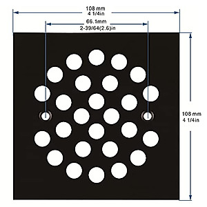 VOURUNA Square 4-1/4 Inch (108mm*108mm) Screw-in Shower Drain Cover Replacement Square Floor Drainer Grate, (Black)