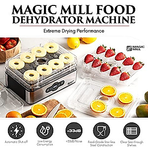 Magic Mill Food Dehydrator Machine | 5 Stackable Stainless Steel Trays Jerky Dryer with Digital Adjustable Timer and Temperature Control - Electric Food Preserver Machine with Powerful Drying Capacity for Fruits, Veggies, Meats & Dog Treats (5 Stainless S
