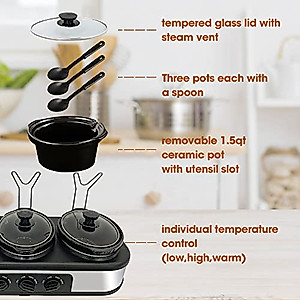 Slow Cooker, Dual and Triple Slow Cooker Buffet Server Multiple Pot Food Warmer, Slow Cooker Buffet Food Warmer Adjustable Temp Lid Rests Stainless Steel