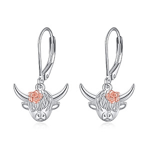 Highland Cow Dangle Earrings Sterling Silver Highland Cow Drop Earrings Gifts Women
