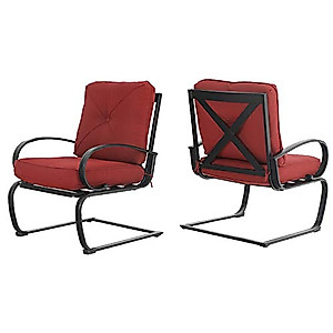 MFSTUDIO 2PCS Patio Bistro Dining Spring Motion Chairs Outdoor Furniture for Backyard, Garden with Removable Cushion Seat, Metal Frame, Burgundy