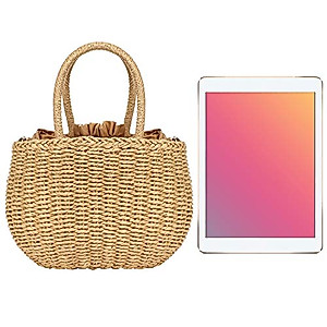 Comeon Natural Straw Bag, Hand Woven Casual Shoulder Bags Tote Bag Handle Handbags Retro Summer Beach Bag (Camel)
