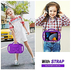 AVAWO Kids Case for iPad 10.2 9th & 8th & 7th Generation, iPad 10.2 2021/2020/2019 Case - with Shoulder Strap - Light Weight Shock Proof Handle Stand Kids Friendly Case for All iPad 10.2 inch, Purple