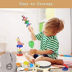 Ehome Musical Instruments Toys for Toddlers 1-3, Baby Kids Musical Instruments, Wooden Percussion Instruments Preschool Educational Musical Toys Set for Boys and Girls Gifts with Storage Bag