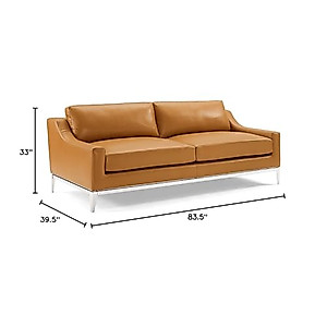 Modway Harness 83.5" Leather Sofa in Tan with Stainless Steel Base
