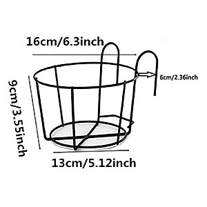 4 Pack Hanging Railing Planters Flower Pot Holders Plant Iron Racks Fence Metal Potted Stand Mounted Balcony Round Plant Baskets Shelf Container Box for Indoor&Outdoor Use-Black,Garden Steel Pots,6.3"