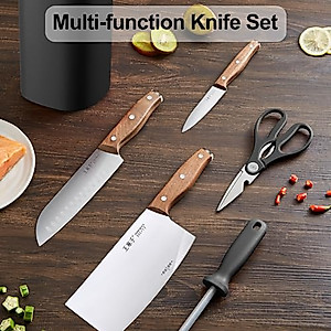 WANGMAZI Professional Kitchen Knife Set, Chef Knife Block Set German Stainless Steel Razor-sharp Blade, Ergonomic Comfortable Handle, Over 300 Years of Brand(6PCS, Black)