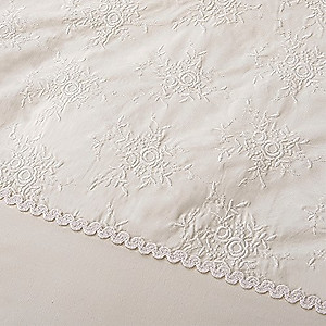 Merryfeel Cotton Duvet Cover Set,100% Cotton Embroidery with lace Duvet Cover Set- Cream- Full/Queen