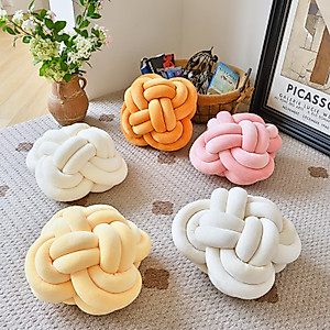 Xuyier Knot Pillow Ball, Decorative Throw Pillows with Velvet Fabric for Couch Bed, 12" Decor Knotted Square Floor Pillow Cushions for Living Room (12 Inches, Ivory White)