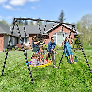 Hapfan 500lb Heavy Duty Swing Set for Backyard with Saucer Swing, 2 Belt Swings