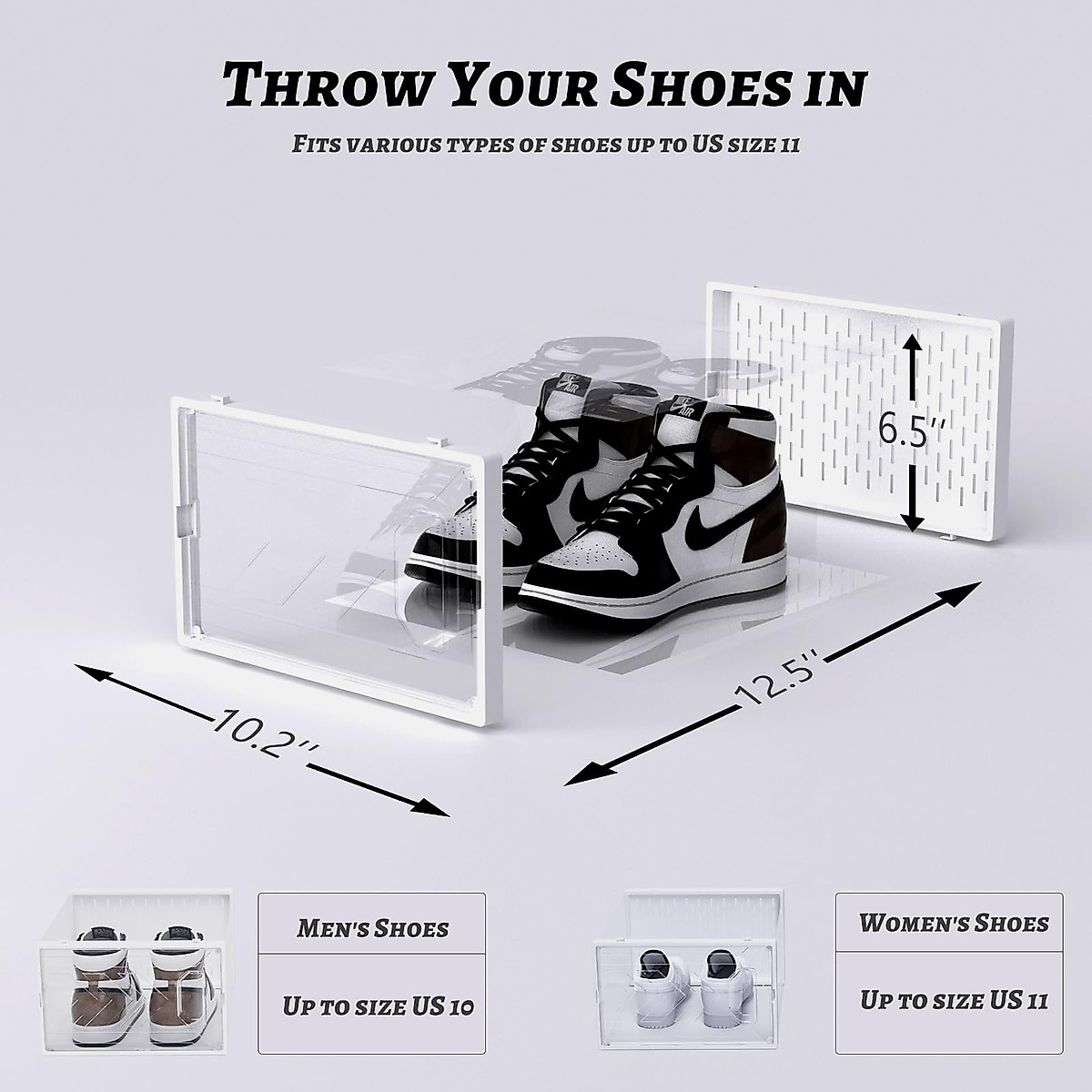 Large 12 Pack Shoe Storage Box,Clear Plastic Stackable Shoe Organizer for Closet,Space Saving Foldable Shoe Holders, Easy Assembly Shoe Storage Cabinet Shoes Display Case Shoe Container Bins