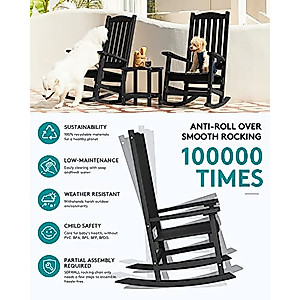 SERWALL Patio Rocking Chair, Oversized Porch Rocker for Adults, All Weather Resistant Rocking Chair for Patio Lawn Garden, Black