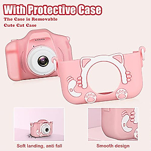 Vasttron Camera Toys for Kids 3 4 5 6 7 8 9 10 11 12 Years - Girls Boys Gift Digital Selfie Cameras Toddler Pink/Blue Cute Cat Camcorder Video Game Tools Children Electronics Toy with 32GB SD Card