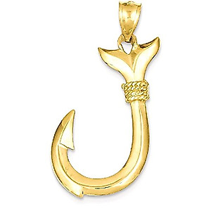 IceCarats 14K Yellow Gold Whale Tail Fish Mermaid Hook Necklace Charm Pendant 33mm x 15mm Only