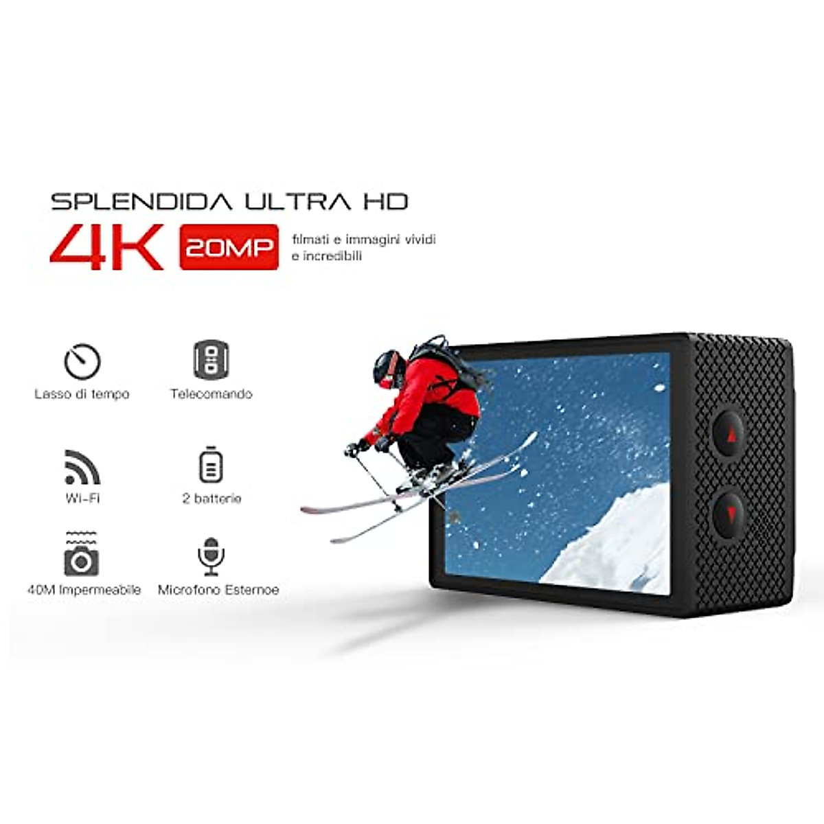 COOAU 4K 20MP WiFi Action Camera External Microphone Remote Control Underwater 40M Waterproof Sport Camera Time Lapse with 2X1200mAh Batteries and 20 Accessories