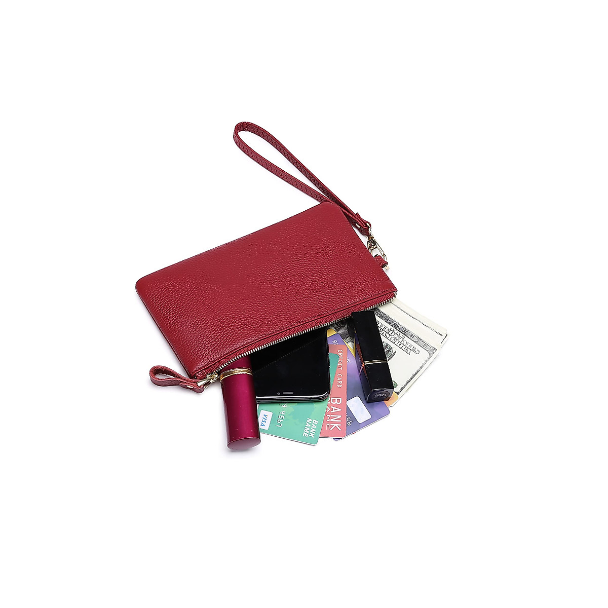 COKOK Wristlet Coin Purse-Women's Wristlet Clutch Slim Leather Wallet RFID Blocking Handbag(Wine Red)