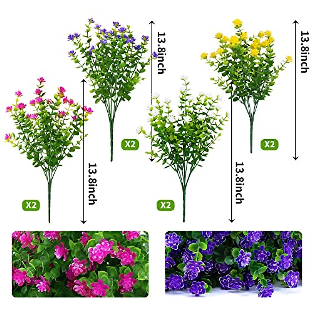 TEMCHY 8 Bundles Artificial Flowers Lifelike No Fade UV Resistant Fake Plastic Flowers Faux Plants for Hanging Planters Outside Porch Window Box Wedding Home Décor - Indoor/Outdoor Use