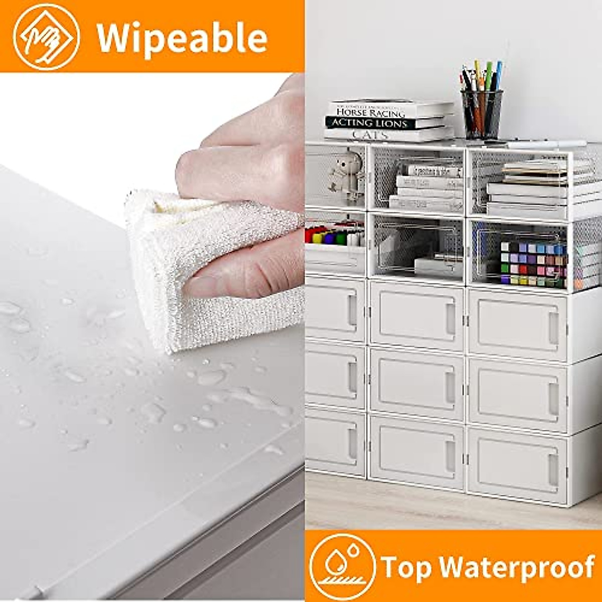 WAYTRIM 18 Pack Plastic Shoe Storage Box Flodable Shoe Storage Organizer Drop Front Shoe Storage Bins with Lids for Women Size 11,Saving Space Sneaker Shoe Container for Closets,Clear and White Set