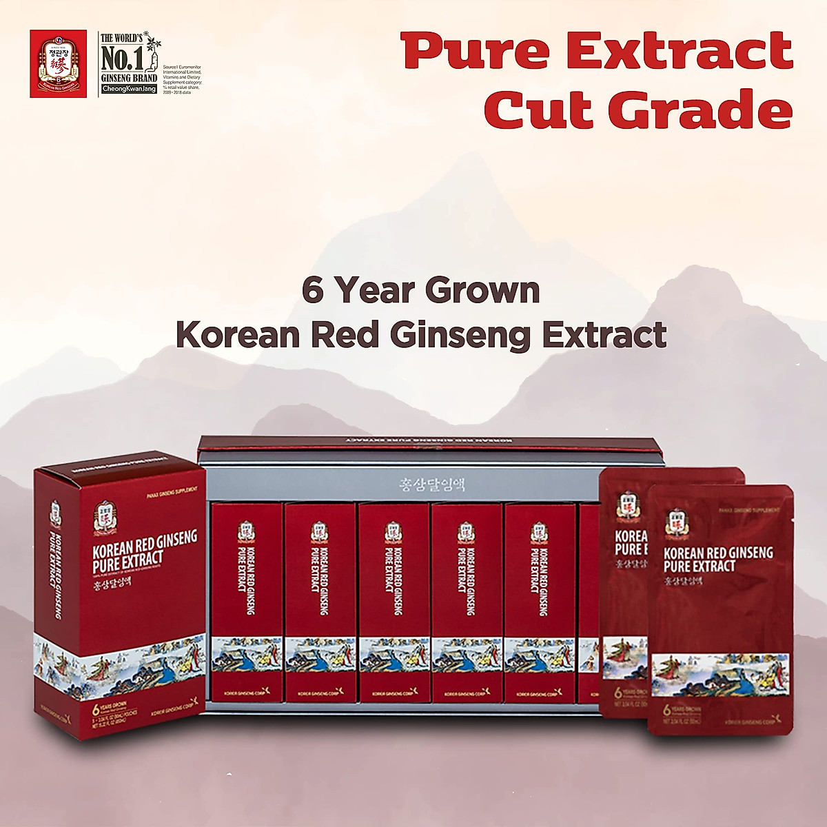 CheongKwanJang [Korean Red Ginseng Pure Extract Cut 100% 6-Year-Old Korean Red Ginseng Roots, Immune System Support Supplement Booster - 90 mL Pouch (30 Count)