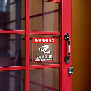 Video Surveillance Sticker Vinyl 6 x 6 Inch 24 Hour CCTV Camera Warning Security Decal for Window Door Business 5 Pack