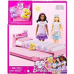Barbie My First Barbie Doll House Furniture, Bedtime Playset with Trundle Bed, Plush Puppy & Accessories, Toys for Little Kids, 13.5-inch Scale