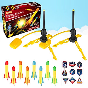 BEEFHN Toy Rocket Launcher for Kids, Incl 2 Launchers & 8 Foam Rockets, Shoots Up to 100 Feet, Sturdy Jump Launch Toys Fun Outdoor Toy for Kids, Gift for Boys and Girls Age 3 4 5 6+ Years Old