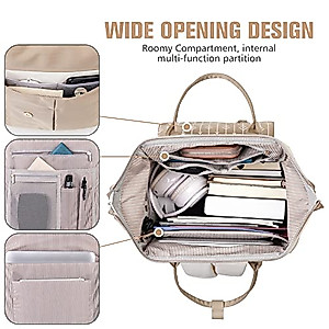 MOMUVO Laptop Backpack for Women Laptop Bag with USB Port, Student Bookbag Water Resistant Backpacks Teacher Doctor Nurse Work Backpack Stylish Travel Bags, Fits 17-Inch Laptop Khaki Beige