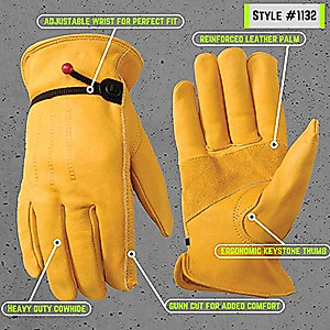 Wells Lamont mens Leather Work Gloves with Wrist Closure DIY Yardwork Construction Motorcycle Large Wells Lamont, Saddletan, Large Pack of 1 US
