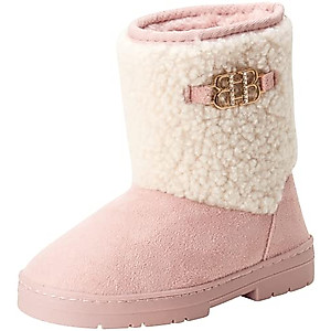 bebe Girls' Winter Boots - Microsuede Boots with Faux Fur Shearling Ankle Cuffs, Size 2 Little Kid, Blush
