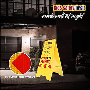 Children at Play Safety Signs for Street – 2 Pack Thick Slow Down Signs for Neighborhoods - Slow Down Sign - Children Playing Sign for Street - Kids at Play Sign - Children at Play Sign with Extra Reflective Tape