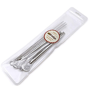 GFDesign Yerba Mate Bombilla Gourd Drinking Filter Straws Stirrer Food-Grade 18/8 Stainless Steel - Set of 3 with 3 Cleaning Brushes - 6.1" Long